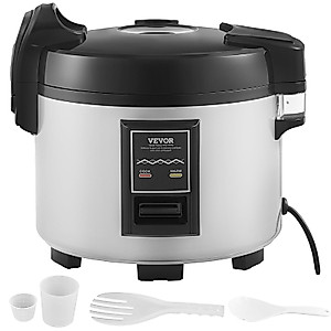 VEVOR Commercial Rice Cooker, 9.51Qt/45 Cups Cooked Rice, Large Rice Cooker and Warmer with Nonstick Inner Pot, Fast Cooking and 12-Hour Keep Warm, with Rice Cup and Paddle, for Restaurant