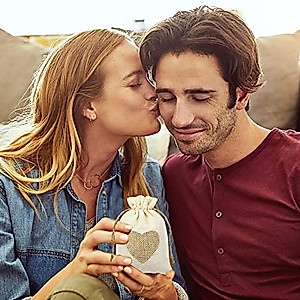 Burlap Heart Gift Bags with Drawstring,24pcs 4”x6" Jute Cloth Favor Pouches for Wedding Shower Party Thanksgiving Christmas Valentine's Day