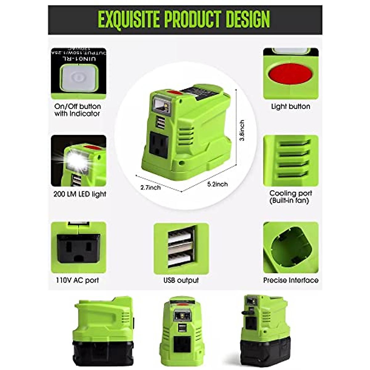 Alian for Ryobi USB Charger Adapter,for Ryobi 150 Watt Powered Inverter,18V DC to AC 110V 120V Converter,Adaptor for Ryobi 18V Battery,Car Inverter as Generator with LED Light,Power Tool Inverter