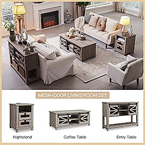 OKD 48'' Coffee Table with Storage & Sliding Barn Doors, Farmhouse & Industrial Cocktail Table w/Adjustable Shelves, Rectangular Rustic Living Room Table for Living Meeting Room, Light Rustic Oak