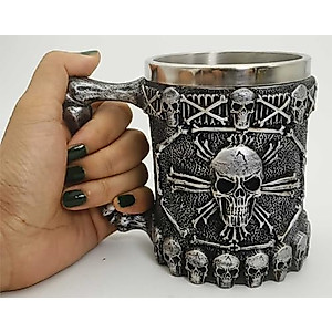 Classic Stainless Steel Reusable Insulated Viking Skull Cups Novelty Coffee Mugs for Women and Beer Mug for Men 14oz with Handles for Tea Milk Coffee Drinking &Halloween Bar Drinkware Gift,Party Cup