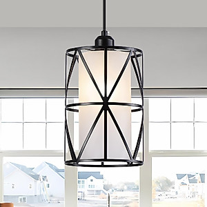 Zlierop Pendant Lights with Frosted Glass, Matte Black Pendant Lighting Kitchen Island, Cylindrical Pendant Light Fixtures, Modern Kitchen Island Lighting, Pendant Light for Foyer, Entryway-Large