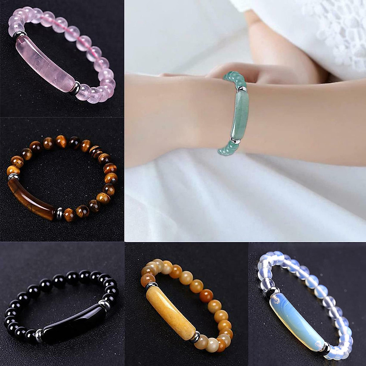 QVVWOPQ Green Aventurine Jade Stretch Bracelet 8mm Natural Healing Gemstone Crystal Energy Charm Bracelet for Womens (Green Aventurine)