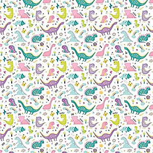 Pink Dinosaur Birthday Party Wrapping Paper, Folded Flat 30 x 20 Inch, 3 Sheets