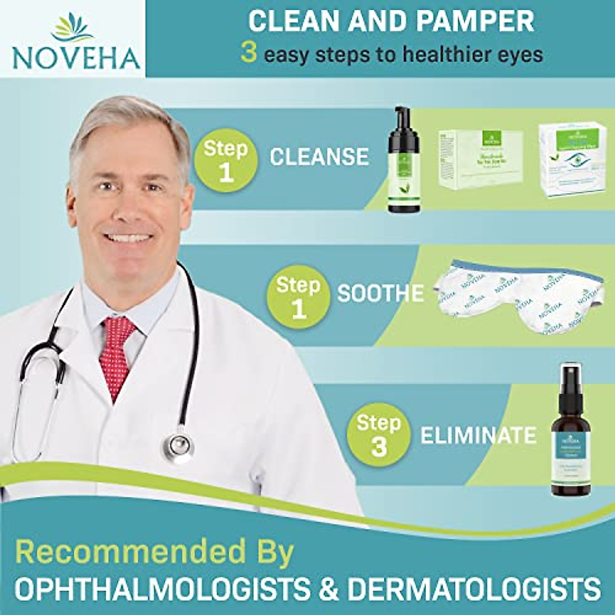 NOVEHA Tea Tree Oil Foaming Cleanser | Therapeutic Daily Skincare For Eyelash & lids, MGD, Eye Irritations, Stye Eyes, Skin Dryness, Moisturize with Organic Ingredients, For All Skin Types 3.38 Fl Oz