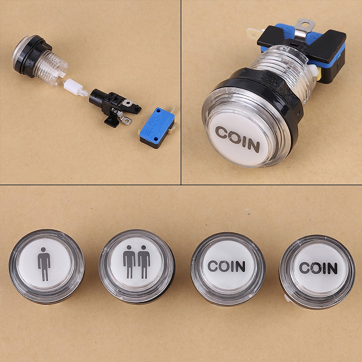 Arcade Buttons 4 × LED Arcade Button Kit Part 1 Player + 2 Player + LED Buttons DIY Arcade Push Buttons Player Single Double for Arcade Machine Arcade Games