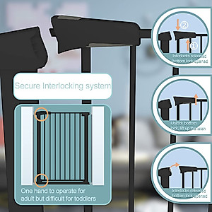 38.5" Extra Tall Narrow Pet Gate - Black 26.77"-29.53" Wide Walk Through Baby Gates with Door for The House Stairs Doorway - Child Puppy Dog Gates Fence Pressure Mounted Safety Gate