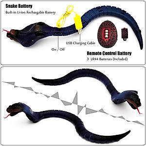 Tipmant RC Snake Infrared Remote Control Cobra Fake Realistic Naja Animal Crawling Vehicle Scary Trick Kids Halloween Christmas Prank Toys Birthday Gifts (Blue)