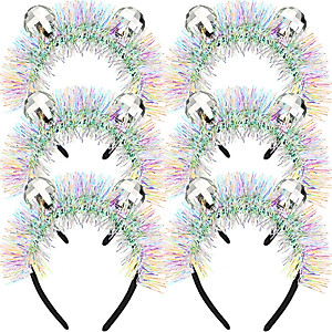 SATINIOR 6 Pcs Disco Ball Headband with Tinsel Disco Party Decorations Disco Ball Hat Disco Ball Decor Ball Boppers Costume Headpiece Disco Accessories for Kids Adults Christmas 1970s Party