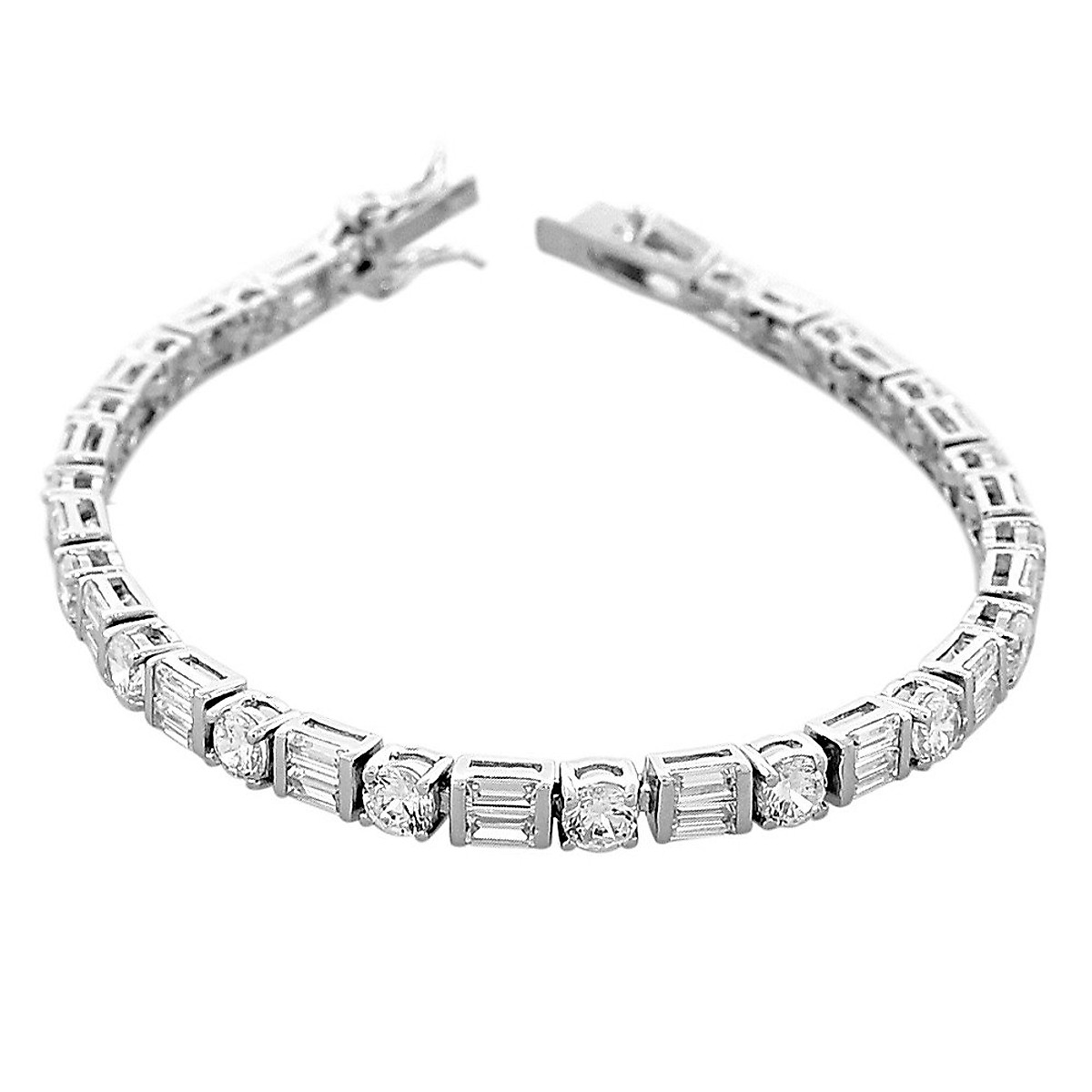My Daily Styles 925 Sterling Silver Round Baguette White Clear CZ Classic Tennis Bracelet