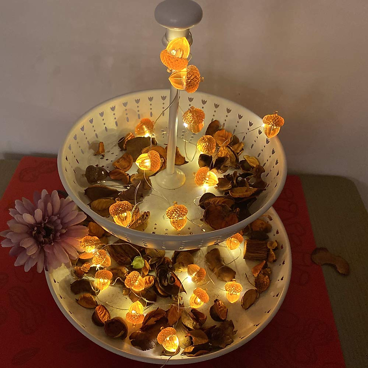 JASHIKA 3D Twinkle Acorn Fall Decorations Harvest String Lights 10ft Copper Wire 30 LEDs Battery Powered with Timer Remote Control for Wedding Bedroom Fireplace Mantel Ice Age Ornaments Home Decor