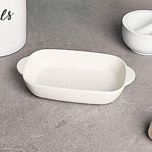 LEETOYI Ceramic Small Baking Dish 7.5-Inch Set of 4, Rectangular Bakeware with Double Handle, Baking Pans for Cooking and Cake Dinner (White)