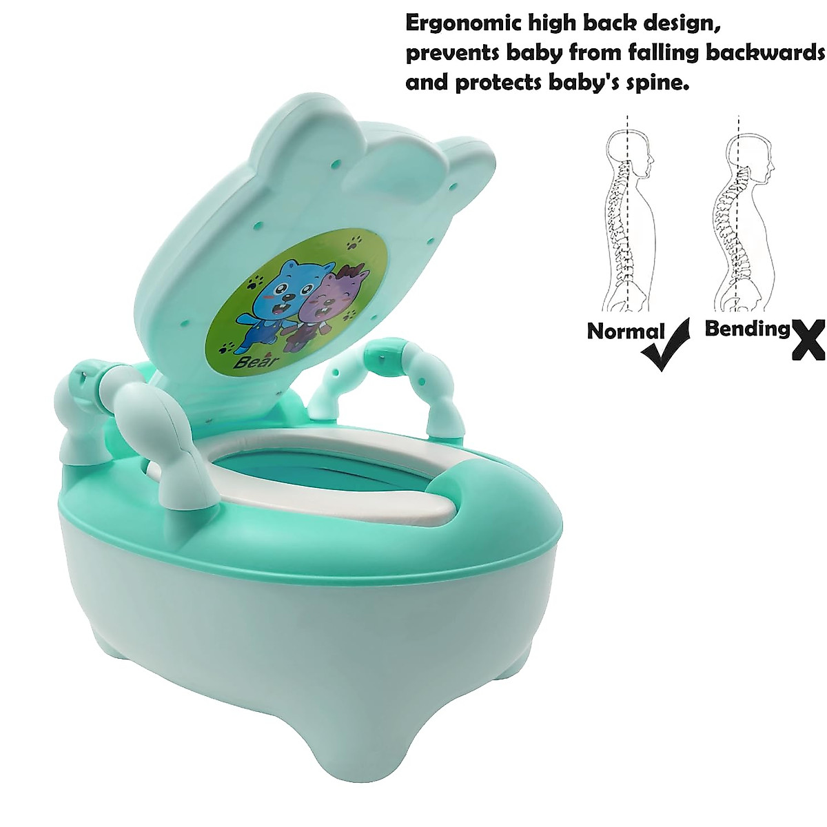 HTTMT- Baby Kids Green Bear Portable Potty Training Toilet Seat With Pad Toddler Lovely Toilet Comfortable Soft Seat Stool Chair [P/N: ET-BABY003-GREEN]