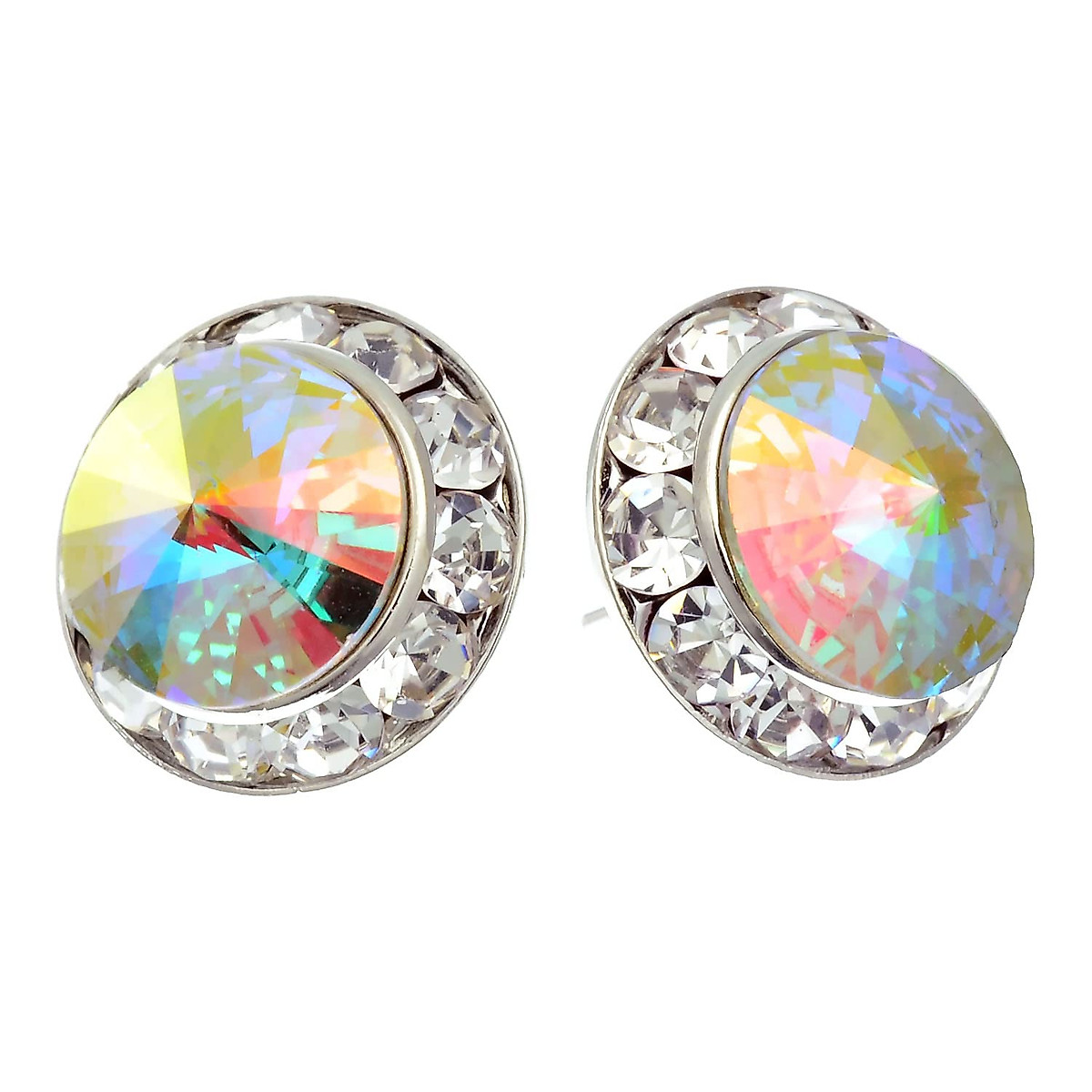 PammyJ Bridal Earrings | 15mm Crystal Round Earrings (AuroraBorealis)