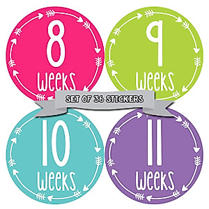 Months In Motion Pregnancy Weekly Belly Growth Stickers - Week to Week Pregnant Expecting Photo Prop - Maternity Keepsake - Baby Bump - Large Set of 36 Weekly Photo Sticker