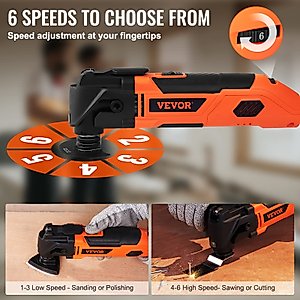 VEVOR Multitool Oscillating Tool Corded 2.5 Amp, Oscillating Saw Tool with LED Light, 6 Variable Speeds, 3.1° Oscillating Angle, 11000-22000 OPM, 16PCS Saw Accessories & BMC Case