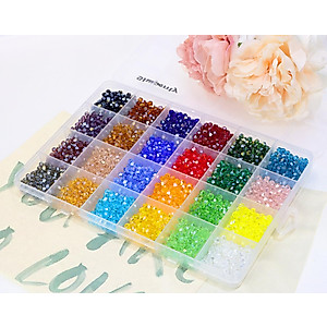 Shapenty 24 Colors Electroplated AB Colored 4mm Small Bicone Faceted Crystal Glass Beads Bulk for Bracelet Necklace Earring Jewelry Making Craft Hair Accessory Beading Sewing Crochet Project, 3000PCS