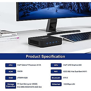 MINISFORUM GK41 Mini PC Celeron Processor J4125 Quad Core(up to 2.7GHz),8GB DDR4 128GB SSD Mini Desktop Computer 4X USB 3.0 Ports,1X Gigabit Ethernet,4K@60Hz Output,Dual Wi-Fi