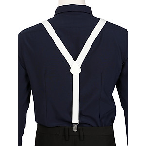 Allegra K Women's Suspenders Metal Clips Adjustable Elastic Band Y Shaped Suspender One Size White