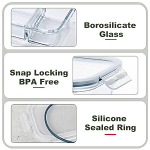 BAYZZ 35 Oz Glass Meal Prep Containers 2 Compartments, 5 Packs Glass Food Storage Containers with Lids, Glass Bento Lunch Box-Dishwasher, Freezer & Microwave Safe