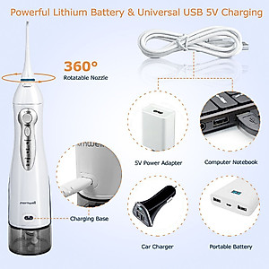 Water Flosser, Teeth Cleaner 330ML 3 Modes Portable Dental Oral Irrigator USB Rechargeable Electric Dental Flosser for Teeth Braces Bridges Care Home Travel