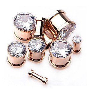Pierced Owl CZ Gem Rose Gold PVD Plated Screw-Fit Plugs, Sold as a Pair (14mm (9/16"))
