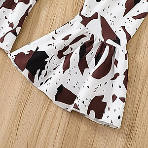 JOIMOCY Baby Girl Clothes 12-18 months Ribbed Ruffled Romper+Leopard Flared Pants Infant Fall Winter Outifts, Brown Girls Clothing 12-18M/100cm