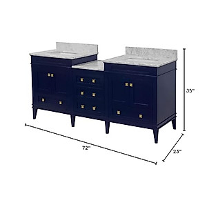 Kitchen Bath Collection Eleanor 72-inch Double Bathroom Vanity (Carrara/Royal Blue): Includes Royal Blue Cabinet with Authentic Italian Carrara Marble Countertop and White Ceramic Sinks