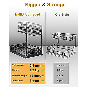 MHHA Under Sink Organizer,Adjustable Height Metal Under Kitchen Cabinet Organizer,2-Tier Sliding Shelf Storage,Multi-Use for Under Kitchen Bathroom Sink Organizers and Storage，Black