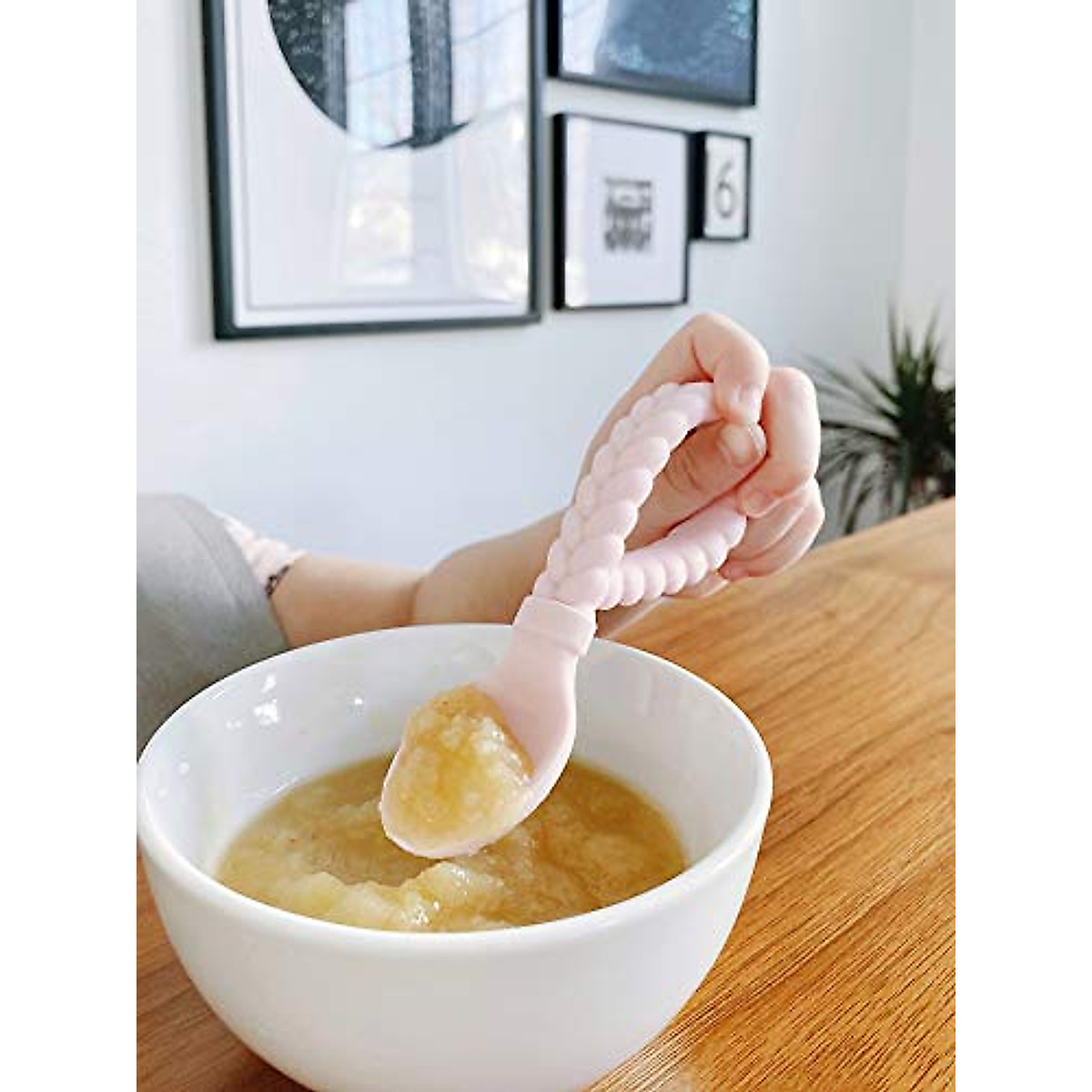 Itzy Ritzy Silicone Spoon & Fork Set; Baby Utensil Set Features A Fork and Spoon with Looped, Braided Handles; Made of 100% Food Grade Silicone & BPA-Free; Ages 6 Months and Up, Pink