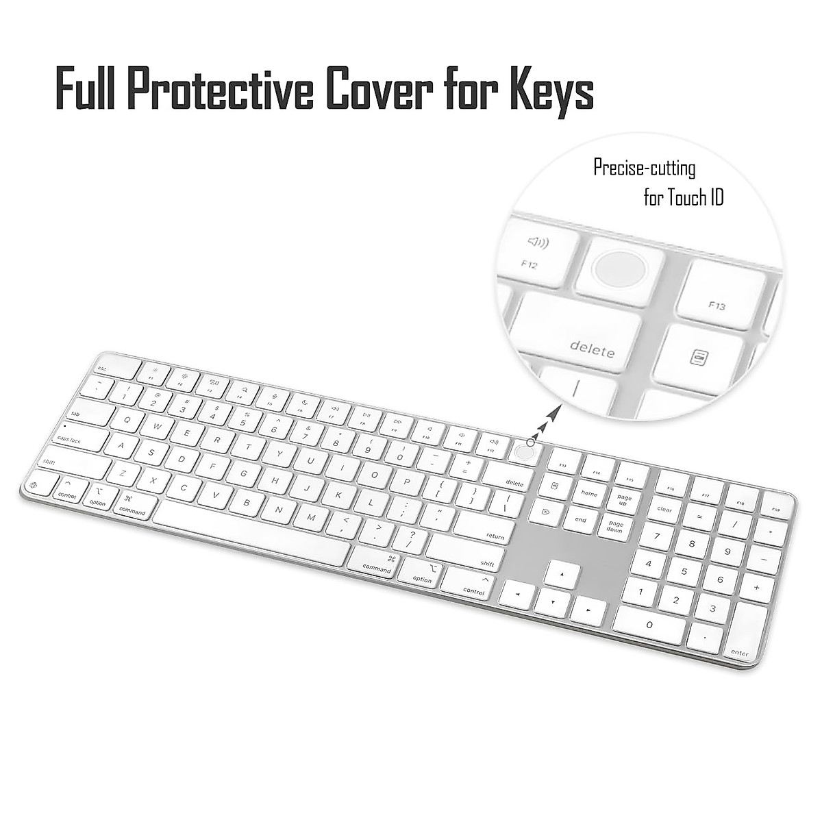 ProElife Keyboard Cover Skin for 2024 Magic Keyboard with Touch ID and Numeric Keypad (A3119) Ultra-Thin Silicon Protector (4 Keys ON The Left of Space BAR) (Transparent)