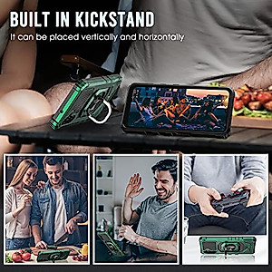 for Samsung Galaxy A13 5G / 4G Case: with Tempered Screen Protector & Built in 360° Adjustable Ring Kickstand Shockproof Protection TPU Bumper Armor Design Phone Cover for Samsung Galaxy A13 - Green