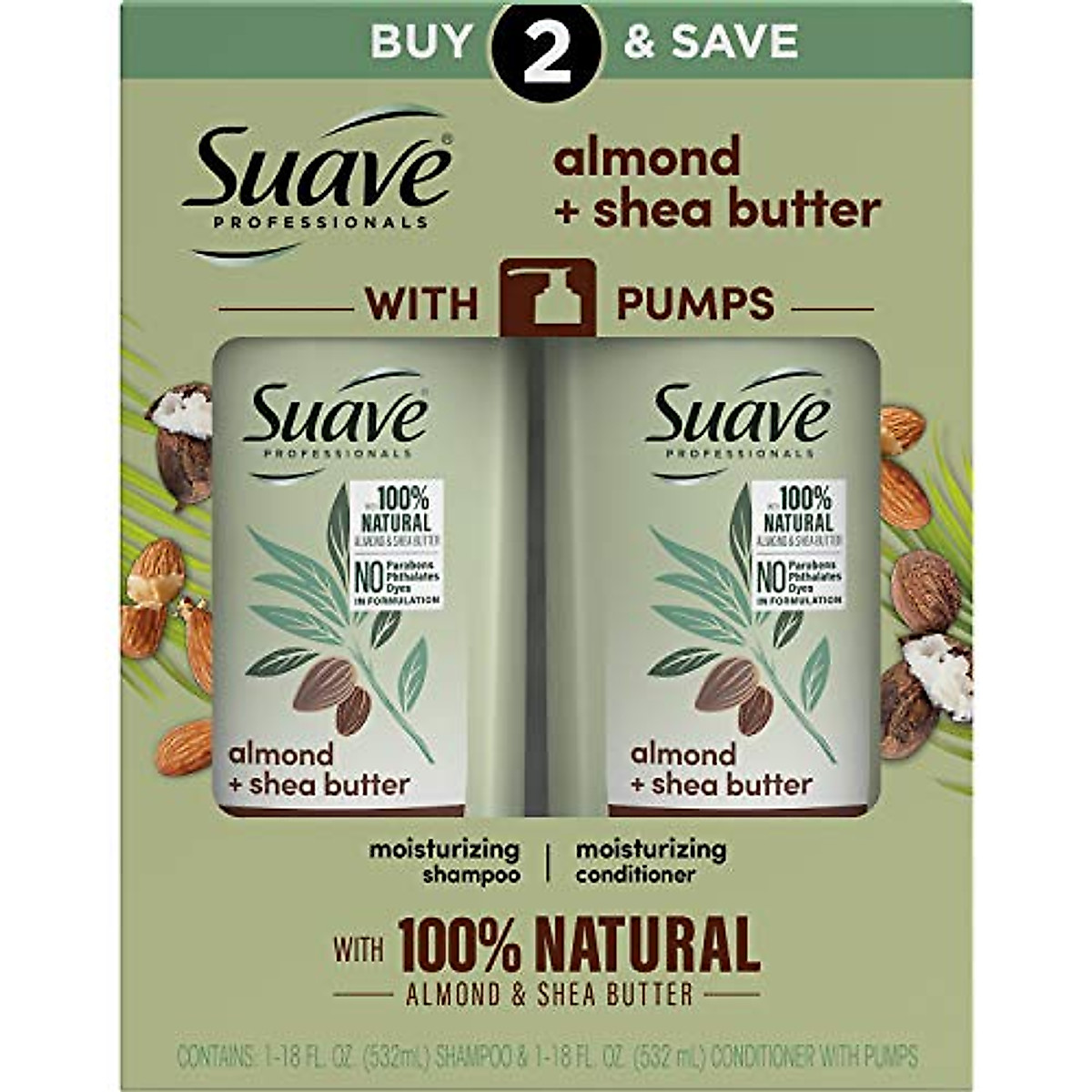 Suave Professionals Moisturizing Shampoo and Conditioner for Dry Hair Almond and Shea Butter Paraben-free and Dye-free 28 oz 2 Count