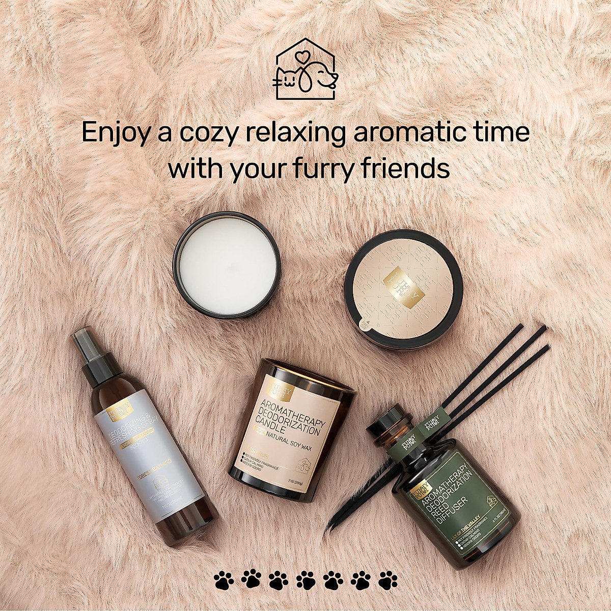 Furry Purr Candles for Home Scented, Pet Odor Eliminator Candle, Lily of The Valley, Aromatherapy Jar Candle Gifts for Women Yoga, Non-Toxic Soy Wax & Catnip Essential Oil, Animal Lover Gift, 7 Oz