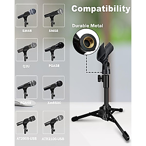 Mictop 2 Pack Desktop Mic Stand, Portable Foldable Tripod with Mic Clip Holder, Adjustable Microphone Stand For Dynamic Microphone.