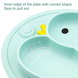 Lightening Baby Plate Silicone Toddler Plates Suction Placemat Divided Duck Dishes for Kids and Infants One-Piece Strong Suction, BPA Free, Microwave Dishwasher Safe