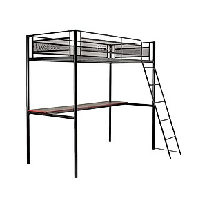 X Rocker HQ Twin Loft Gaming Bed, Durable Black Metal Frame, Built-In Console Shelving, Safe Ladder, Grid Mesh Sides, 78" x 61.4" x 72", Black