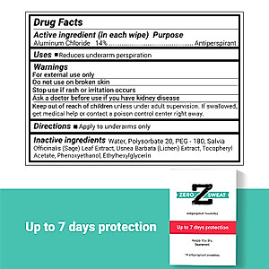 ZeroSweat Antiperspirant Wipes Deodorant | Clinical Strength Hyperhidrosis Treatment - Reduces Armpit Sweat - 10 Wipes New & Improved