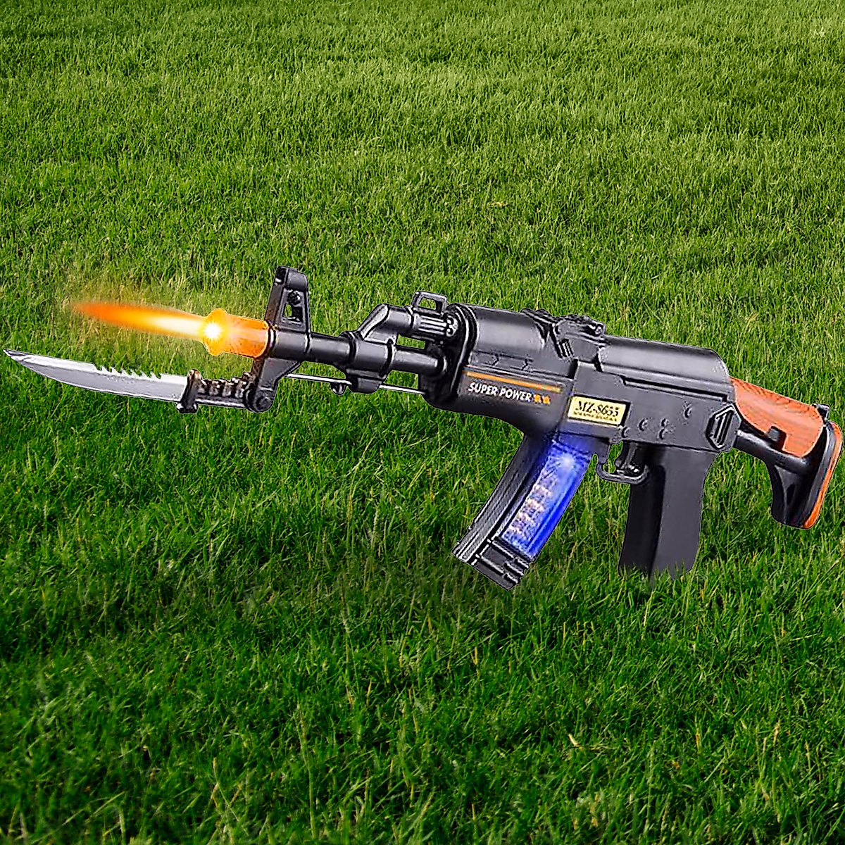 Light Up Toy Machine Gun with Folding Bayonet by ArtCreativity - Cool LED, Sound and Vibration Effect - 16 Inch Pretend Play Military Submachine Gun - Army Prop Gun for Boys and Girls