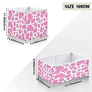 xigua Pink Cow Print Cube Storage Bins Organizer - 11x11x11 Inch Foldable Fabric Storage Baskets with Dual Handles for Closet Room Storage Room Shelves (1PACK)
