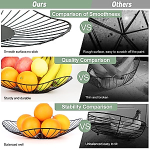 Fodayuse Flat Modern Black Fruit Bowl, Fruit Holder for Fruit and Vegetable Storage, Minimalism Wire Fruit Bowls for Kitchen Counter, Home Decor, Countertop, Table Centerpiece, Black