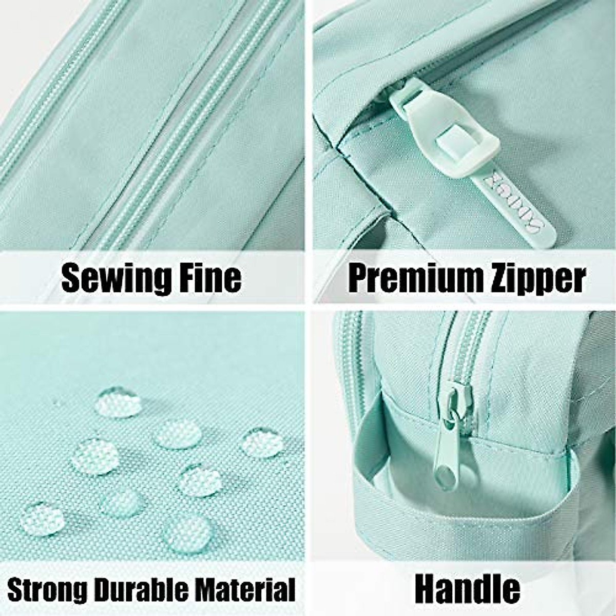 Sooez High Capacity Pencil Pen Case, Durable Pencil Bag Pouch Box Organizer Cases, Portable Journaling Supplies with Easy Grip Handle & Loop, Asthetic Supply for Girls Adults, Mint Green
