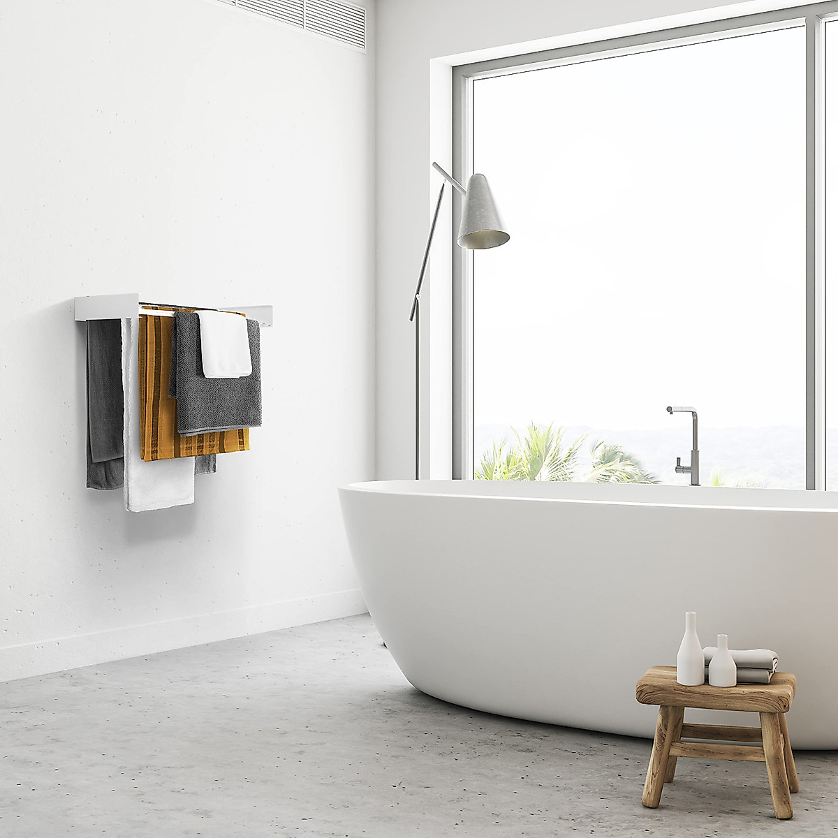 Urban Nouk Laundry Drying Rack, Wall Mounted, Retractable Clothes Drying Rack, 60lbs Capacity, 20 Linear Ft, with Wall Template and Long Drill Bit - 40" White