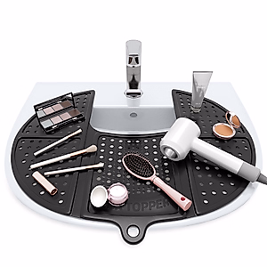 Sink Topper, Foldable Bathroom Sink Cover for Counter Space. Makeup Organizer Mat and Must Have Bathroom Gadget. Standard, Black.