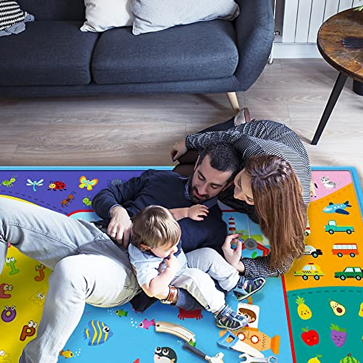 Baby Crawling Mat,Baby Play Mat for Floor,Large Cotton Educational Tummy Time Mat, Foldable Non-Slip Super Soft Padded Baby Playmat for Playing Area Rug Gym Activity for Infants Toddlers Boys Girls