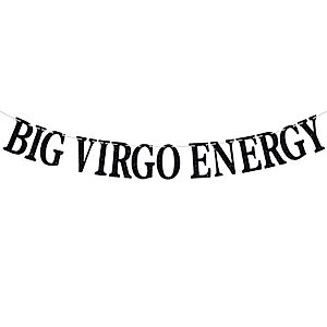 Big Virgo Energy Banner, Virgo Aug/Sept. Birthday Party Decor - 12 Constellation Theme Birthday Party Decorations Supplies, Black Glitter