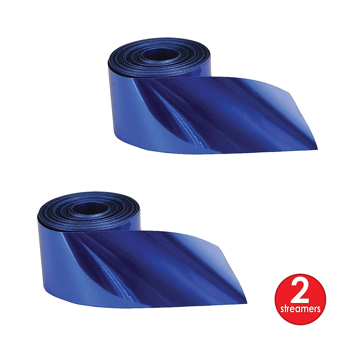 Beistle 2 Piece Indoor Outdoor Metallic Plastic Birthday Streamers for Graduation Party Supplies, Baby Shower Decorations, 2" x 200', Blue