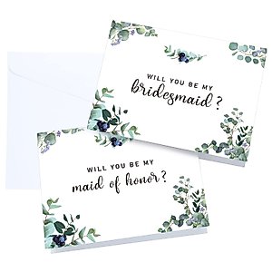 10 Packs Will You Be My Bridesmaid Cards Boho Bridesmaid Proposal Cards Greenery Maid of Honor Greeting Card Bridesmaid Asking Gifts with Envelopes for Wedding Party (Eucalyptus)