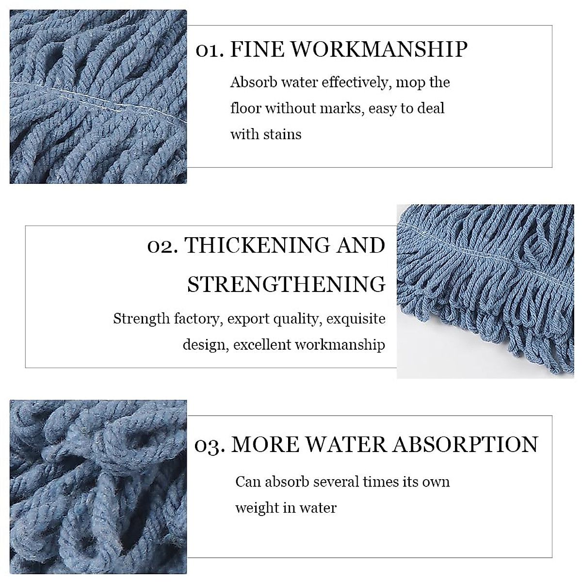 2Pcs Mop Heads Replacements, Heavy Duty Mop Head Commercial Replacement,Blue Wet Industrial String Mop Heads for 3 Typs Commercial Mop Handle