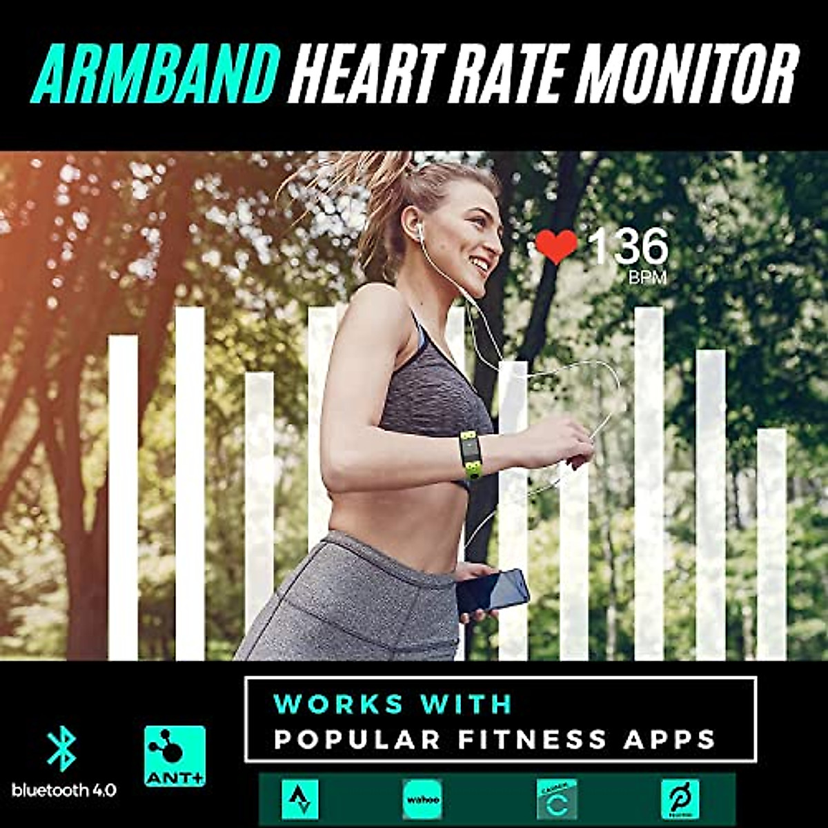Powr Labs Bluetooth Heart Rate Monitor Armband - ANT Heart Rate Monitor, Armband Heart Rate Monitor For Wrist Bluetooth Wrist Heart Rate Monitor Works with Peloton Polar Wahoo Whoop Strava Garmin Apps